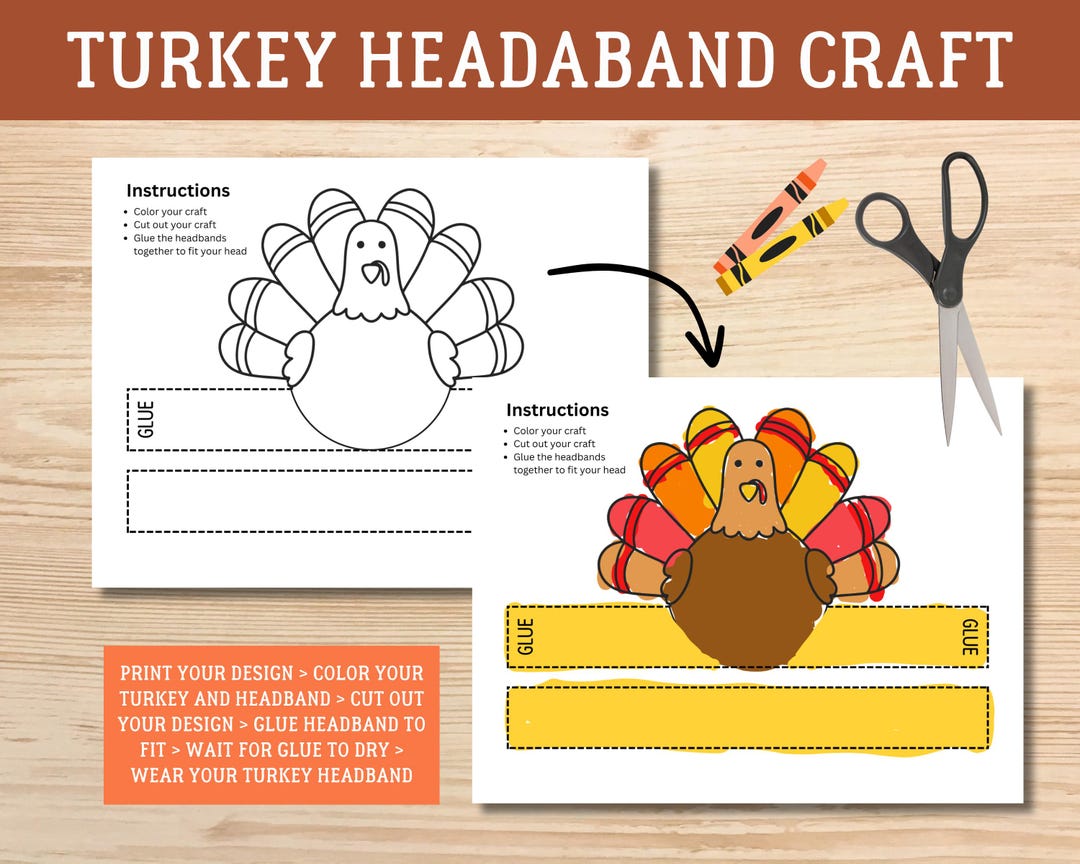 Turkey Headband Craft: A Fun Thanksgiving Craft for Kids (printable) - Etsy