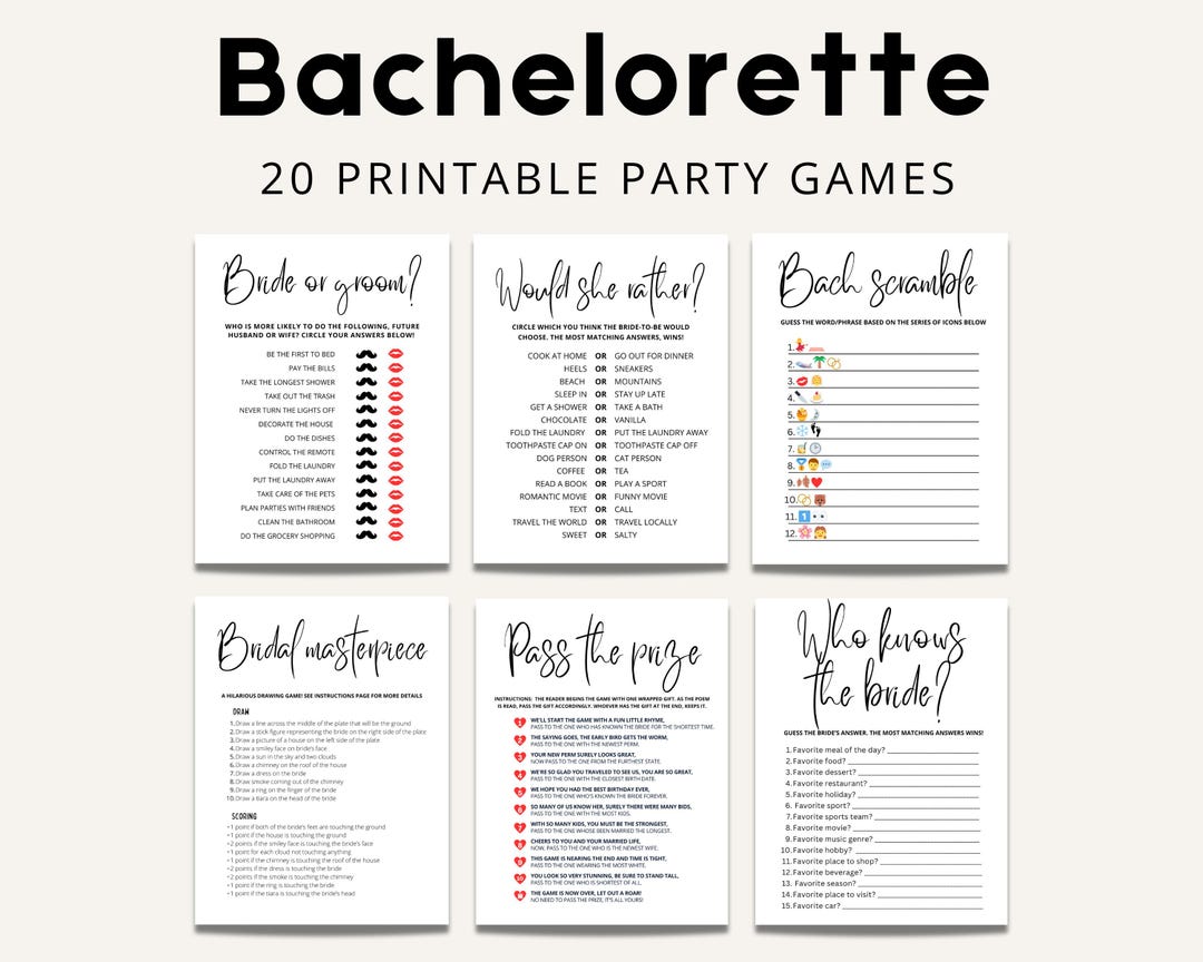 Modern Bachelorette Party Games: 20 Printable Activities (digital ...