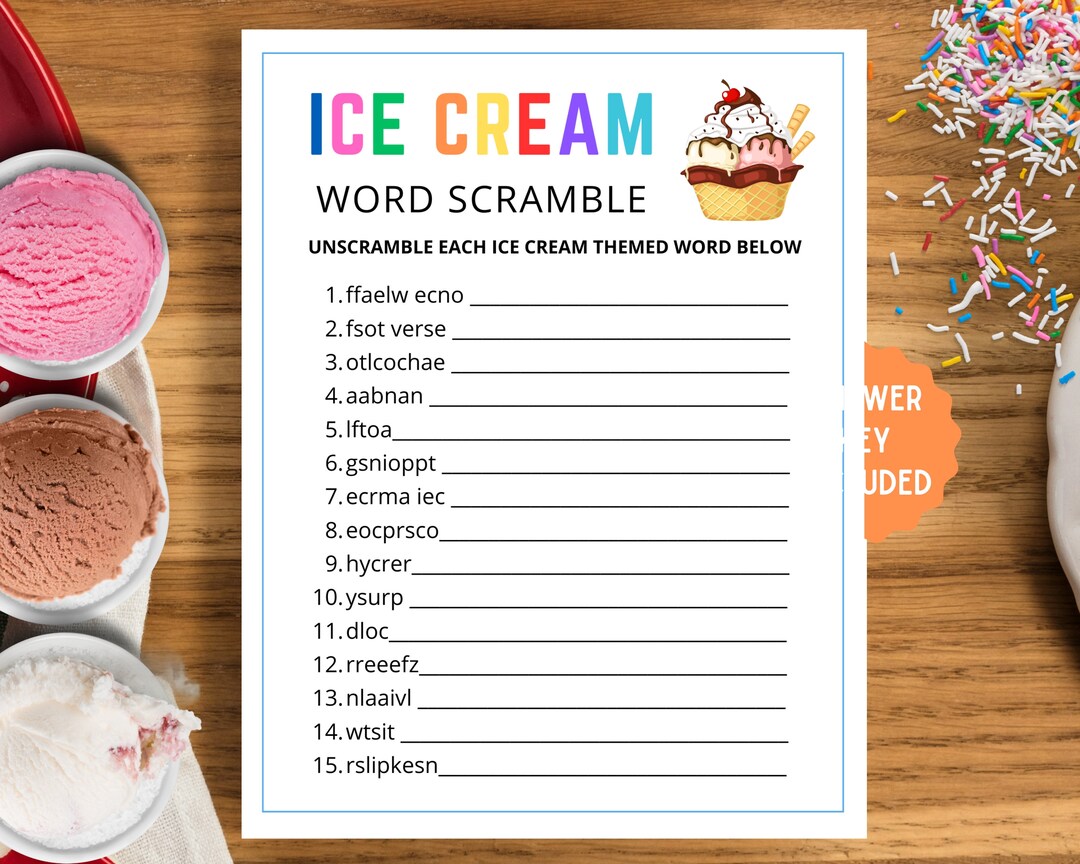 Ice Cream Word Scramble Game: Birthday Party Printable (digital ...