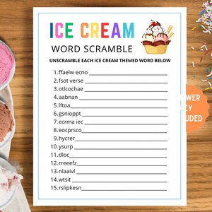 Ice Cream Word Scramble Game: Birthday Party Printable (digital ...