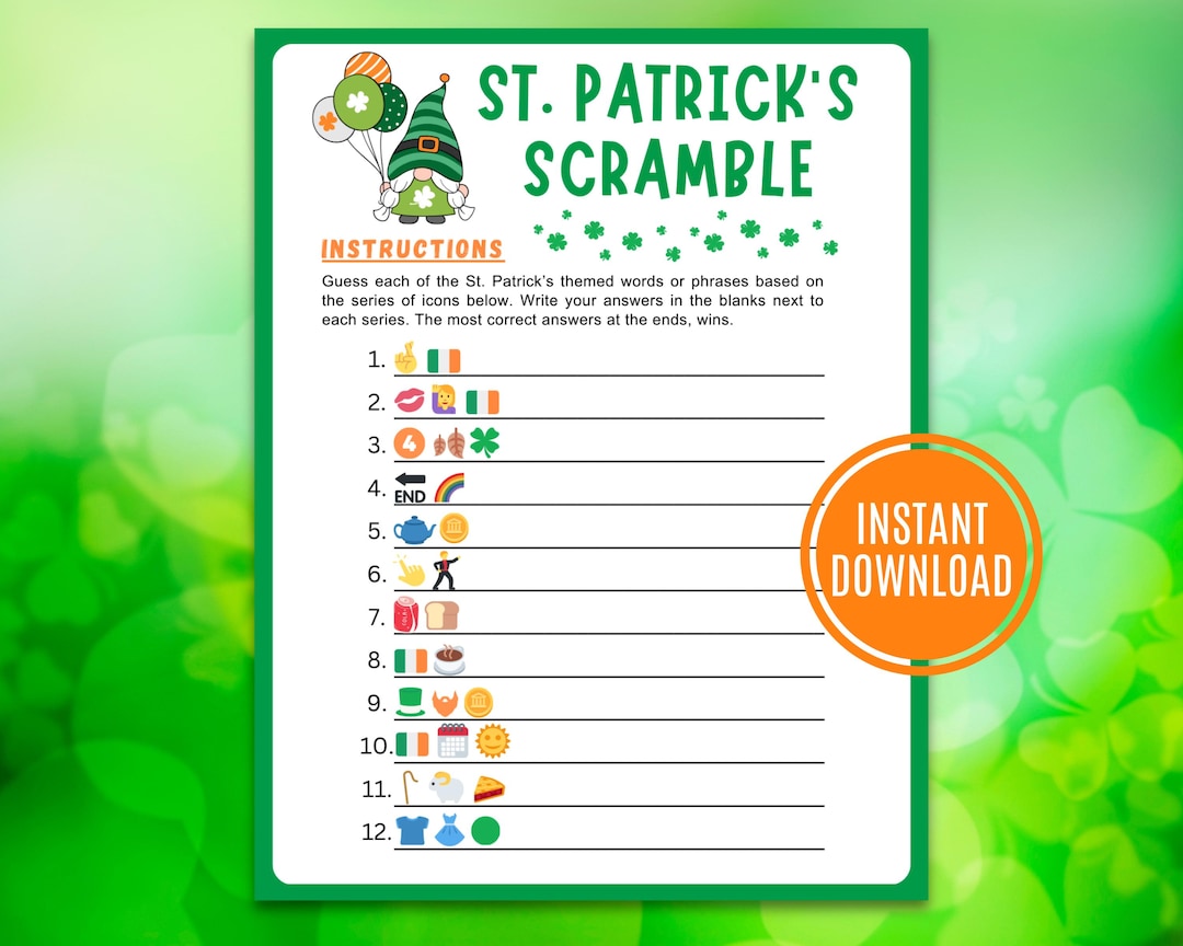 St. Patrick's Day Scramble Game: Fun Party Icebreaker (printable) - Etsy
