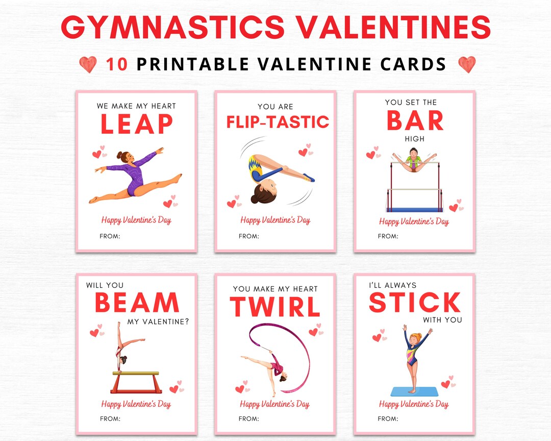 Gymnastics Valentines | Printable Gymnastics Valentines | Gymnast ...