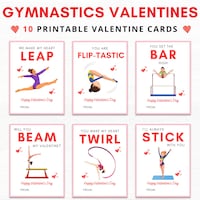 Printable Gymnastics Valentine's Day Card, Pink Background Gymnast ...