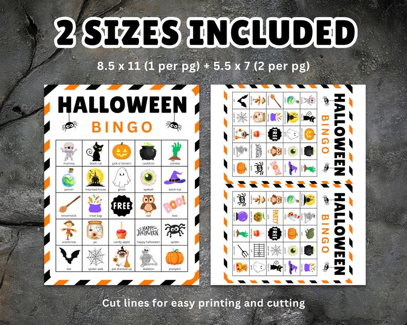 Halloween Bingo Game: 50 Printable Cards, Kids Halloween Party (digital ...