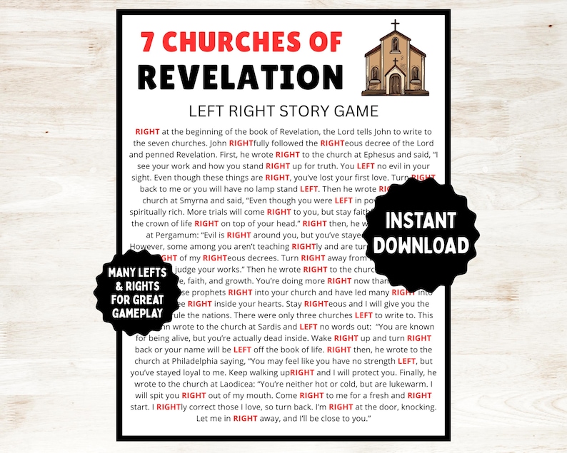 7 Churches of Revelation Bible Game: Left Right Story (digital Download ...