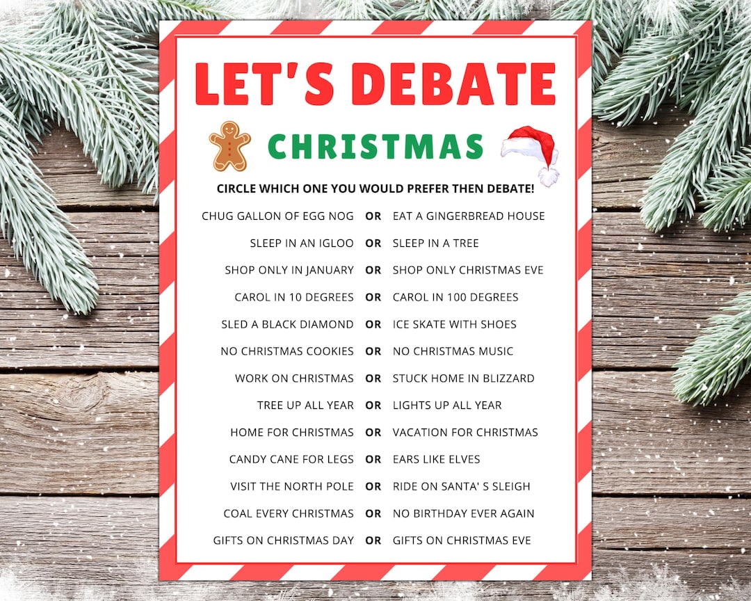 Christmas Debate Game: Printable Holiday Icebreaker (digital Download ...