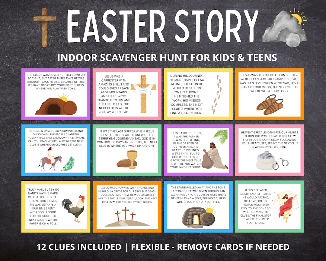 Easter Bible Scavenger Hunt | Indoor Easter Clue Hunt | Easter Story ...