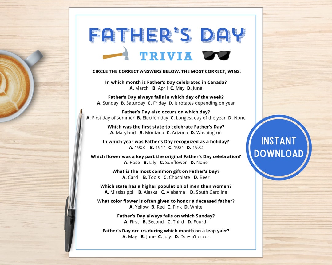 Father's Day Trivia | Father's Day Game | Fathers Day Activity | Fun ...