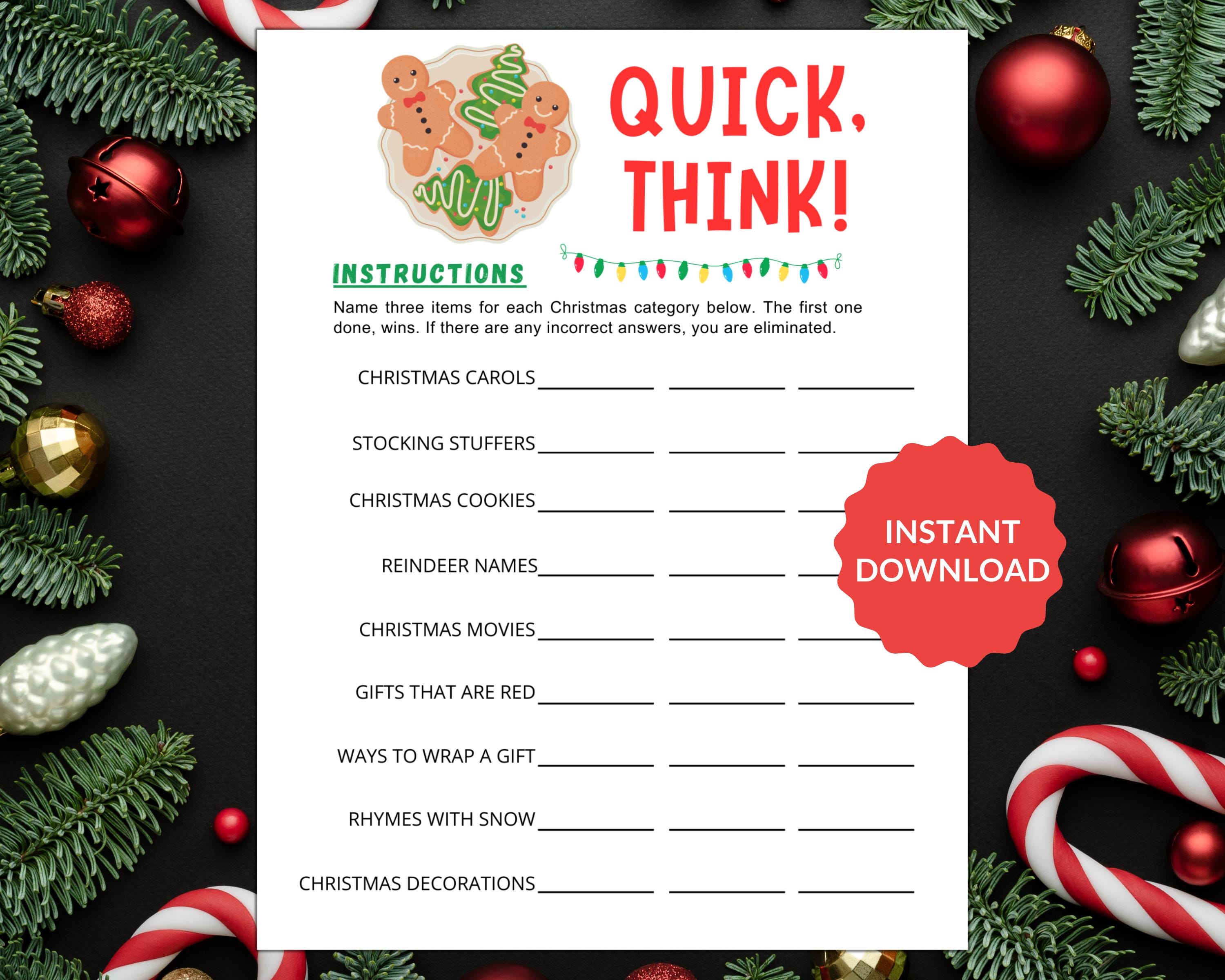 Christmas Quick Think Game: Holiday Party Fun (digital Download) - Etsy