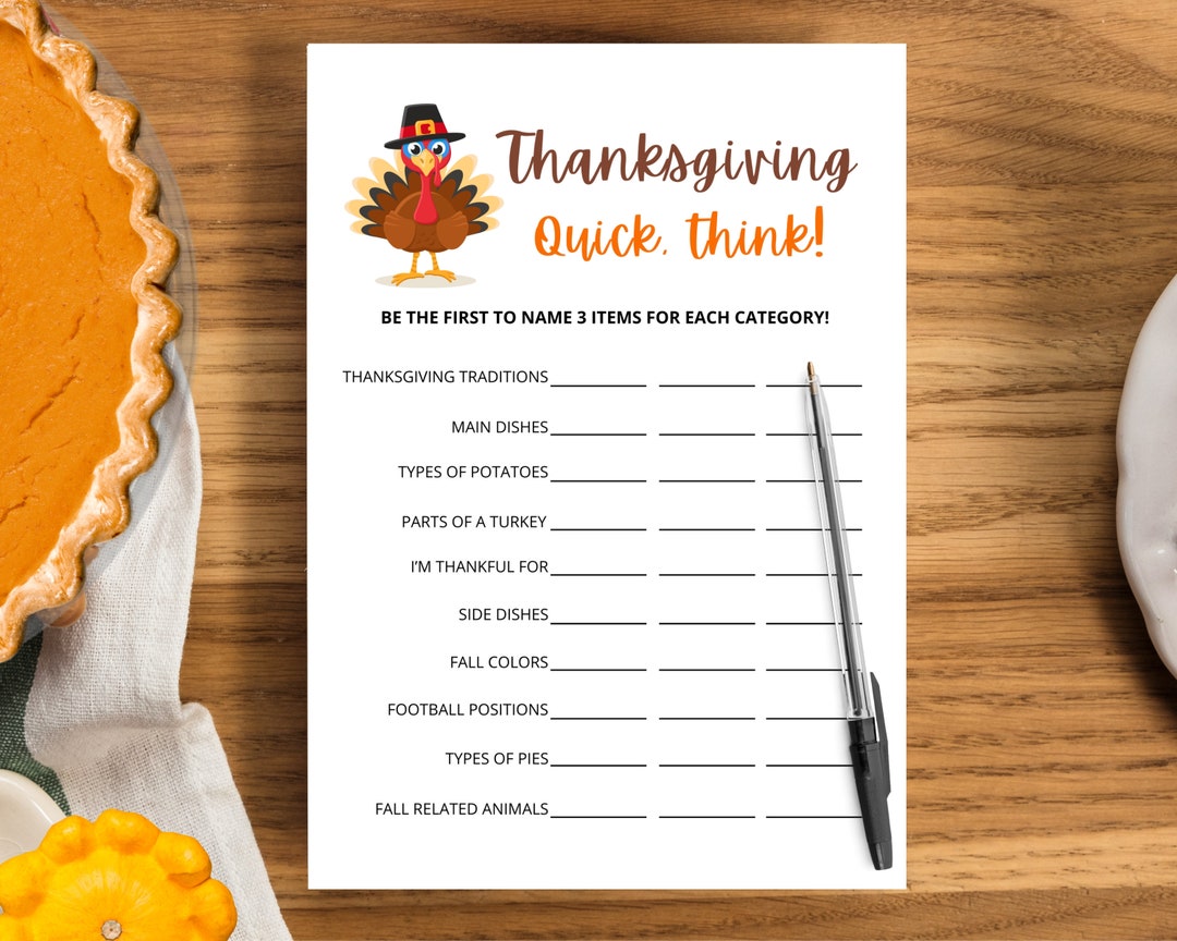 Quick Think Thanksgiving | Thanksgiving Games | Thanksgiving Games ...