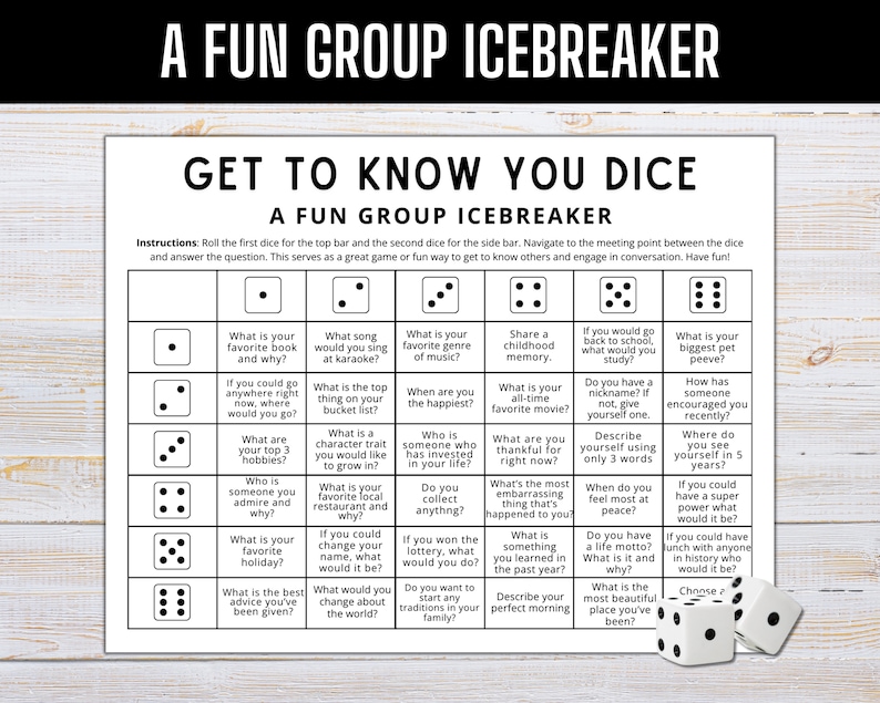 Get to Know You Dice Game: Fun Group Icebreaker (digital Download) - Etsy