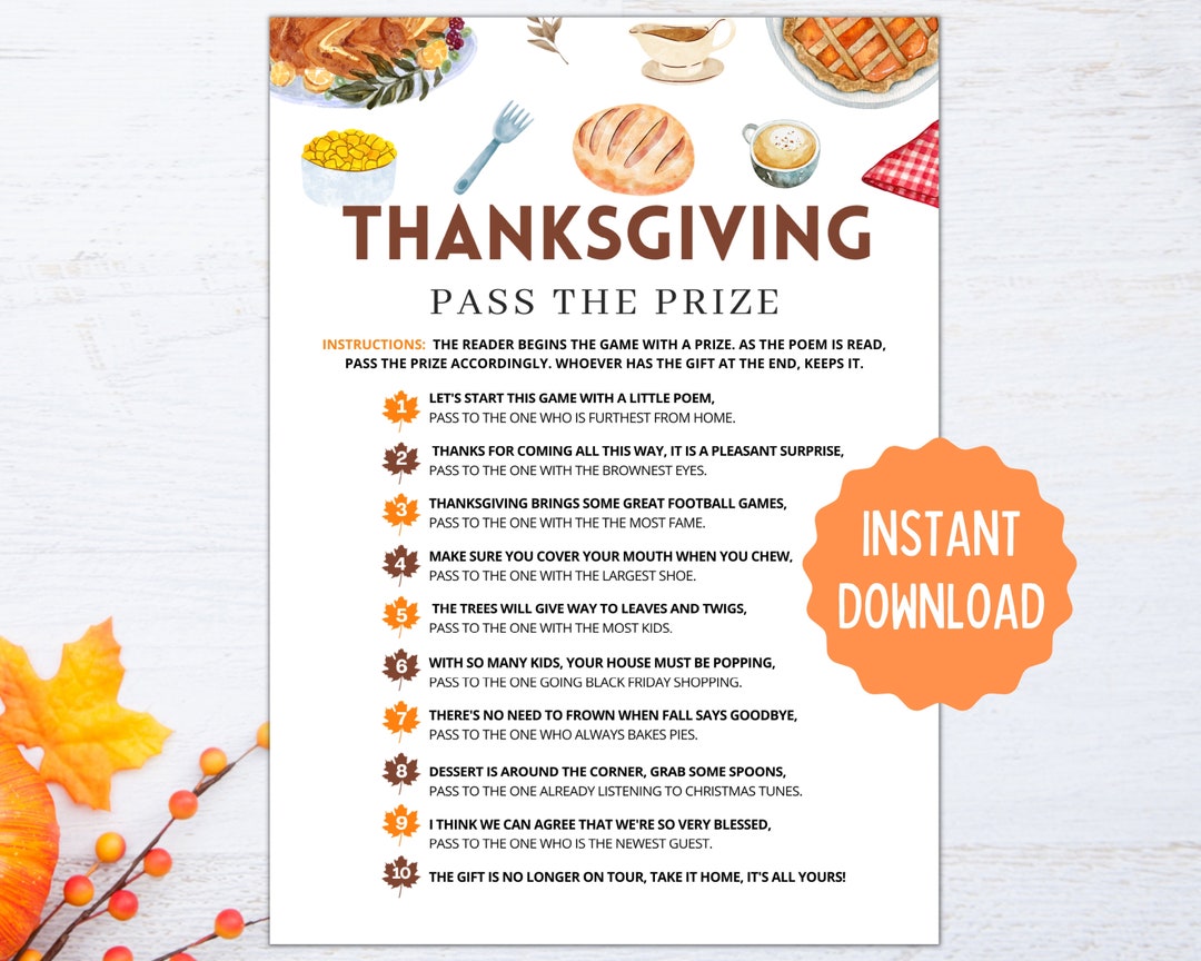 Thanksgiving Pass the Prize Thanksgiving Game Thanksgiving Games Adults ...