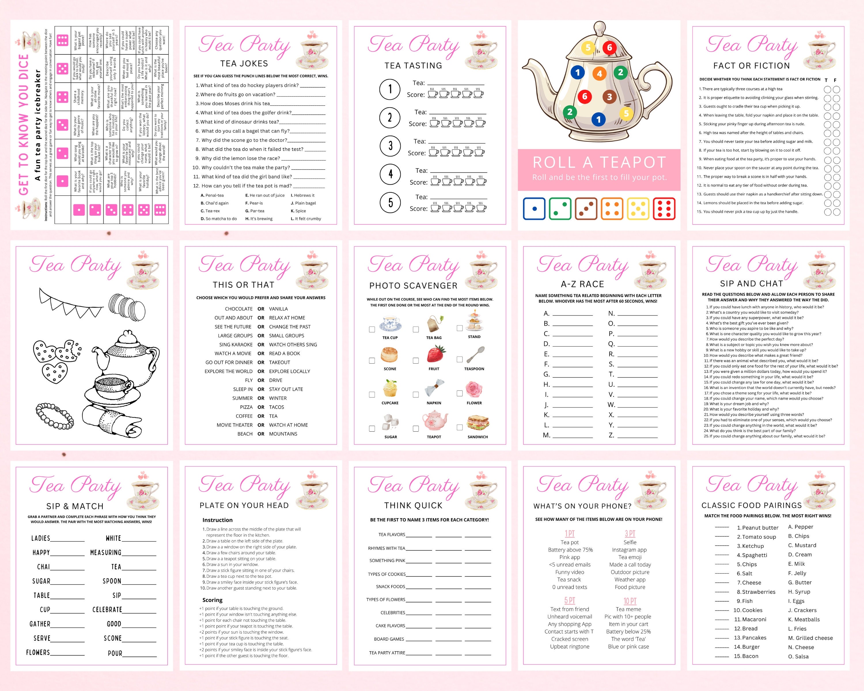 Tea Party Games Bundle: 35 Printable Activities (digital Download) - Etsy