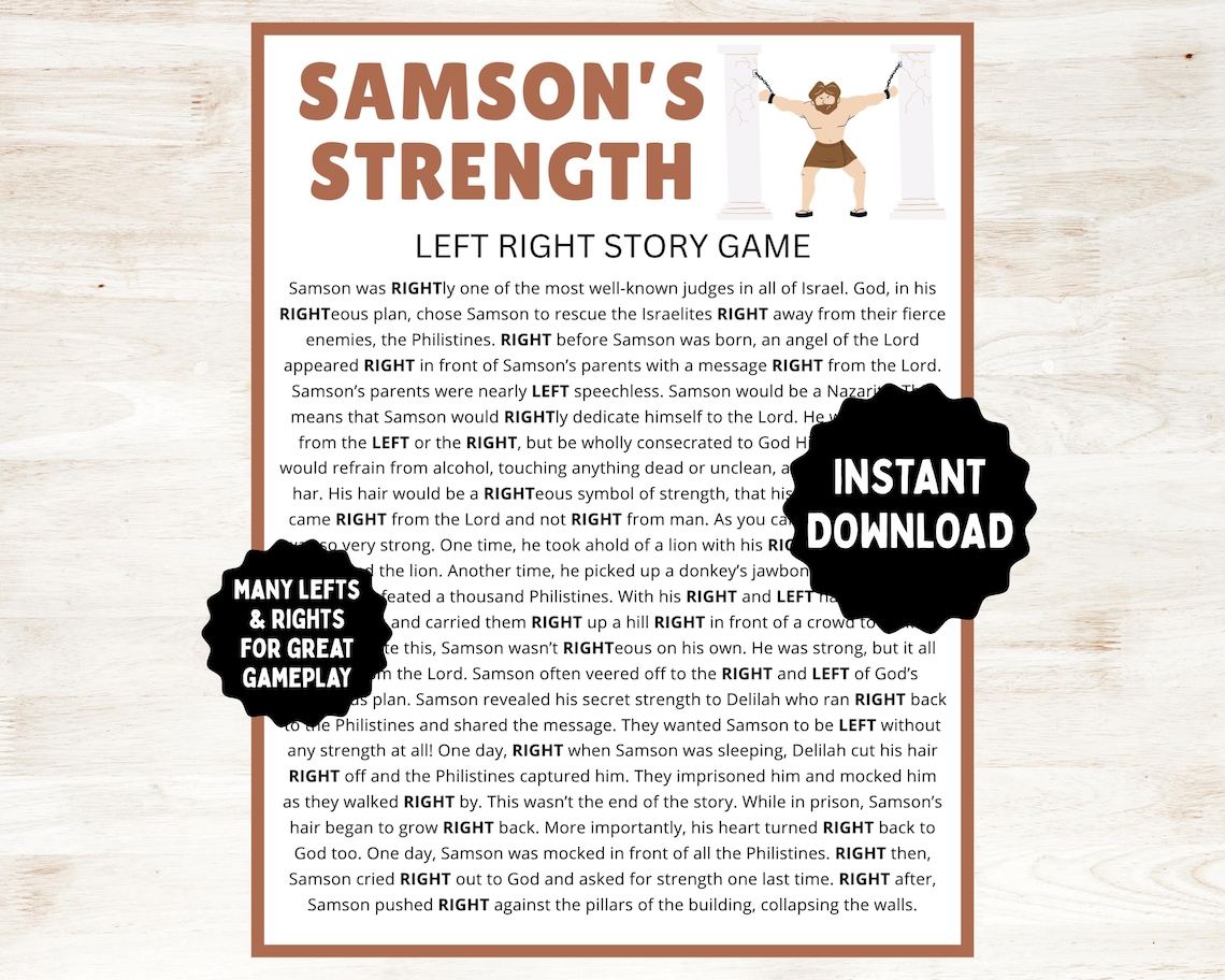 Samson Bible Story Game: Fun Sunday School Activity (printable Download ...