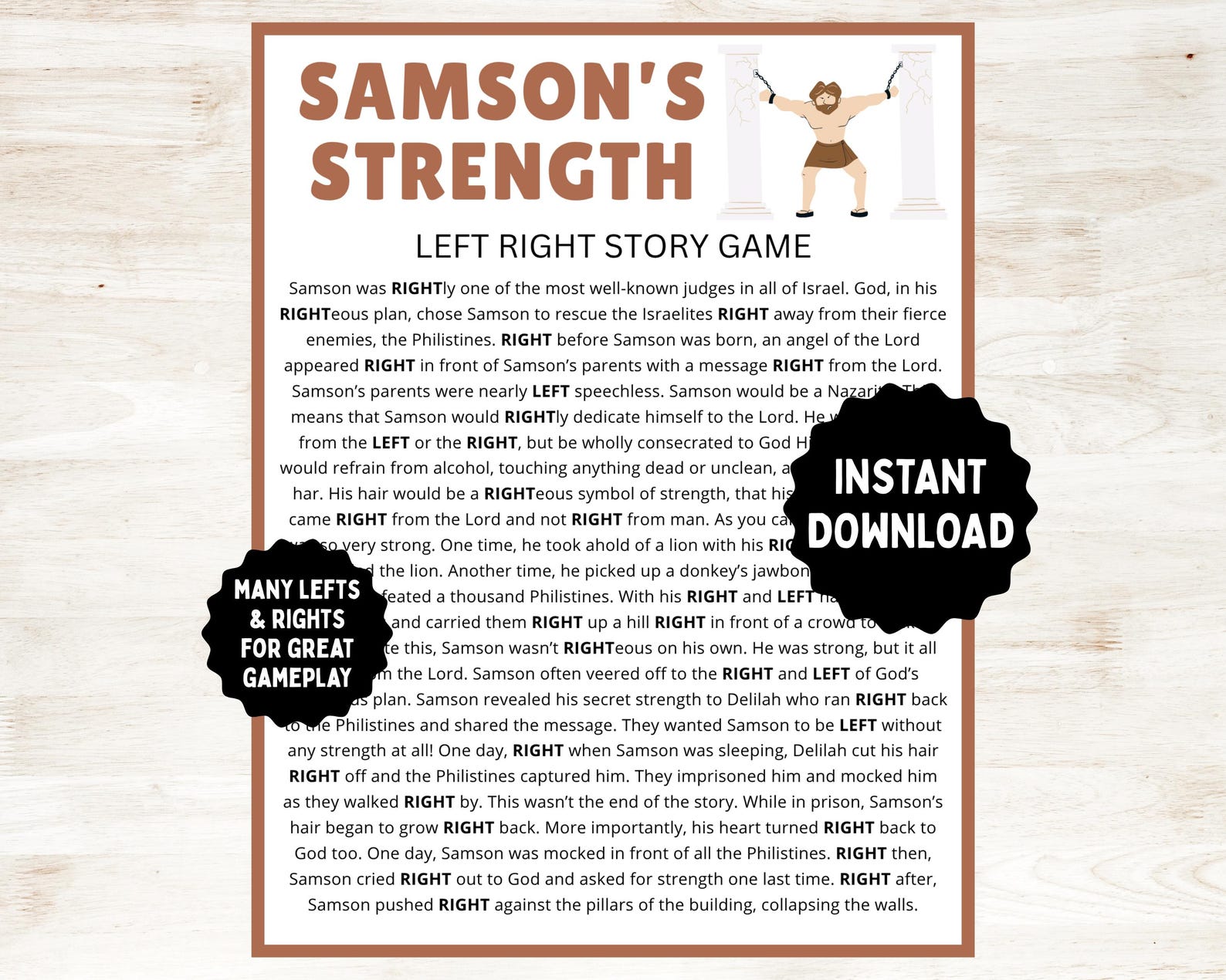 Samson Bible Story Game: Fun Sunday School Activity (printable Download ...