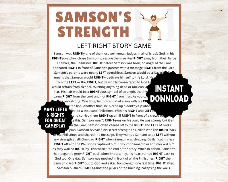 Samson Bible Story Game: Fun Sunday School Activity (printable Download ...