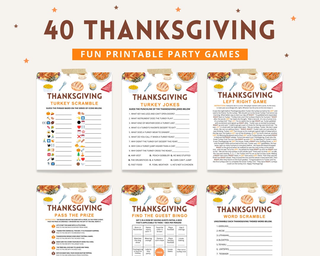 40 Thanksgiving Game Bundle | Printable Party Games (digital Download ...
