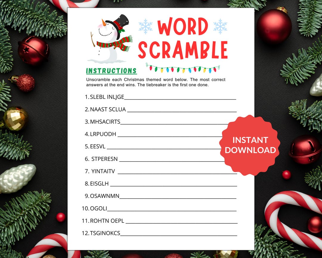 Christmas Word Scramble | Christmas Word Game | Christmas Puzzle ...