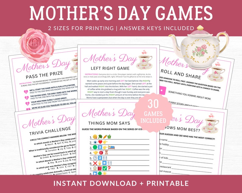 Mother's Day Tea Party Games | 30 Game Bundle (instant Download) - Etsy
