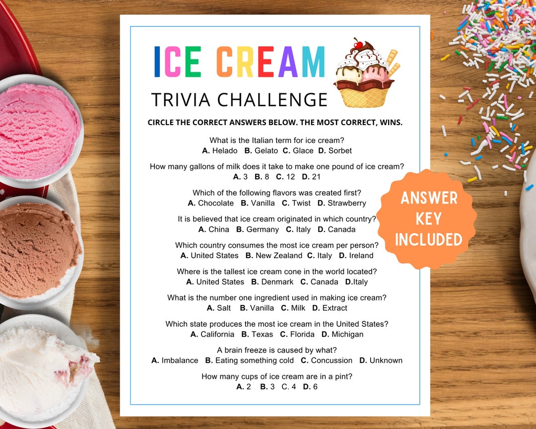 Ice Cream Trivia | Ice Cream Party Game | Ice Cream Game | Ice Cream ...