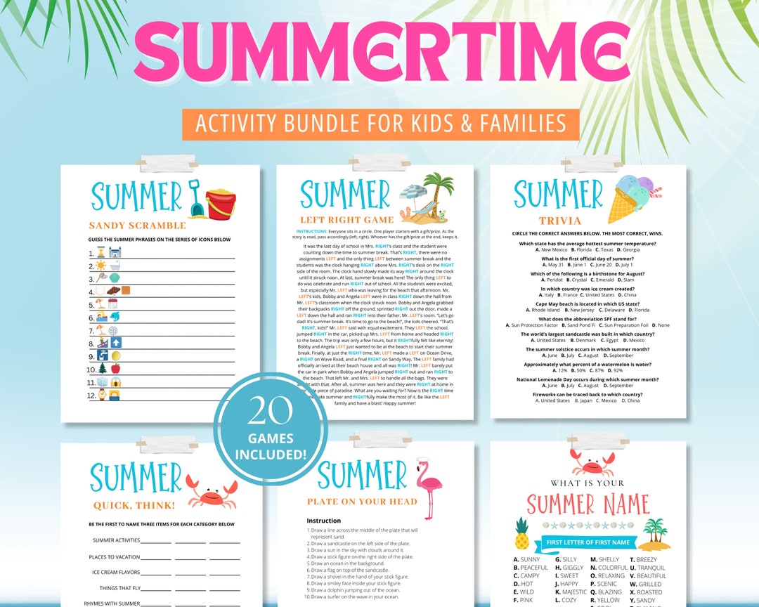 Summer Activity Bundle: 20 Printable Games for Kids (digital Download ...