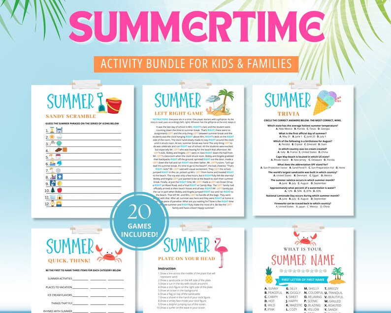 Summer Activity Bundle: 20 Printable Games for Kids (digital Download ...