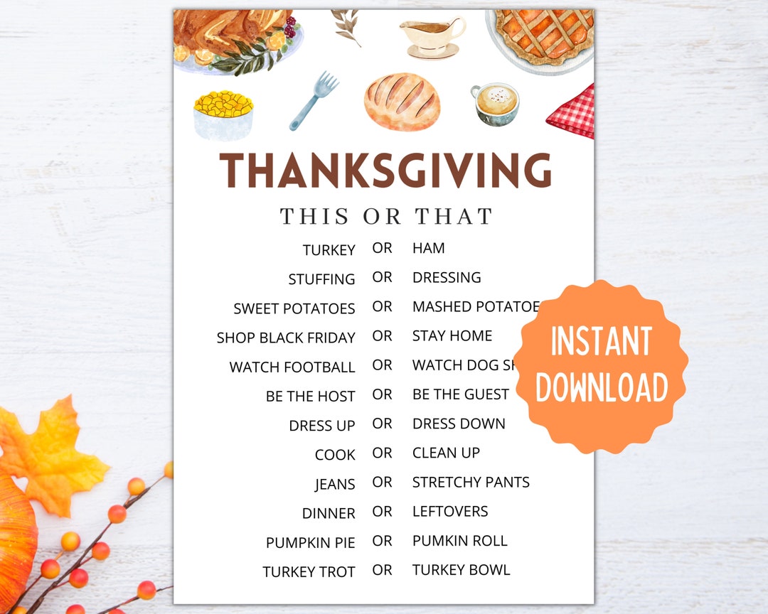 This or That Thanksgiving Thanksgiving Games Thanksgiving Games for ...