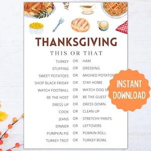 This or That Thanksgiving Thanksgiving Games Thanksgiving Games for ...