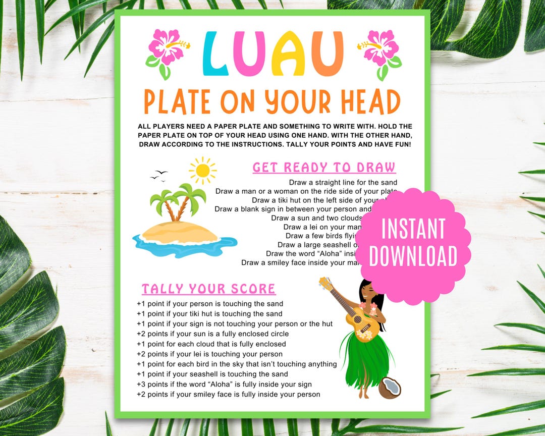 Luau Plate on Your Head Game: Funny Aloha Party (digital Download) - Etsy