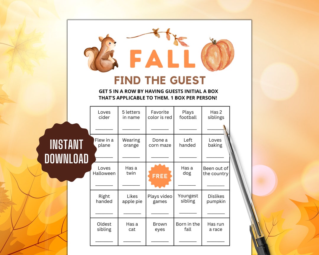 Fall Bingo Game | Fall Game | Fall Game Printable | Fall Party Game ...