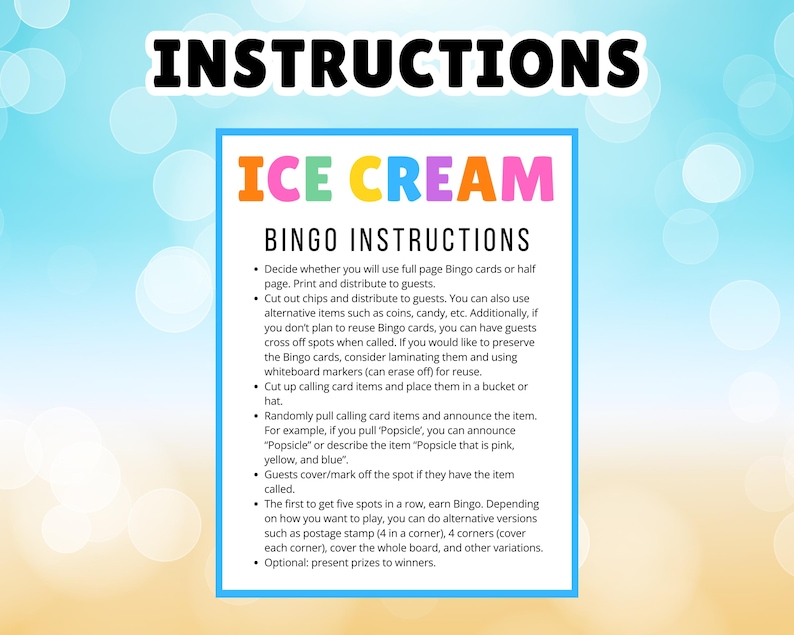 Ice Cream Bingo Game | 50 Cards, Summer Party Activity (digital ...