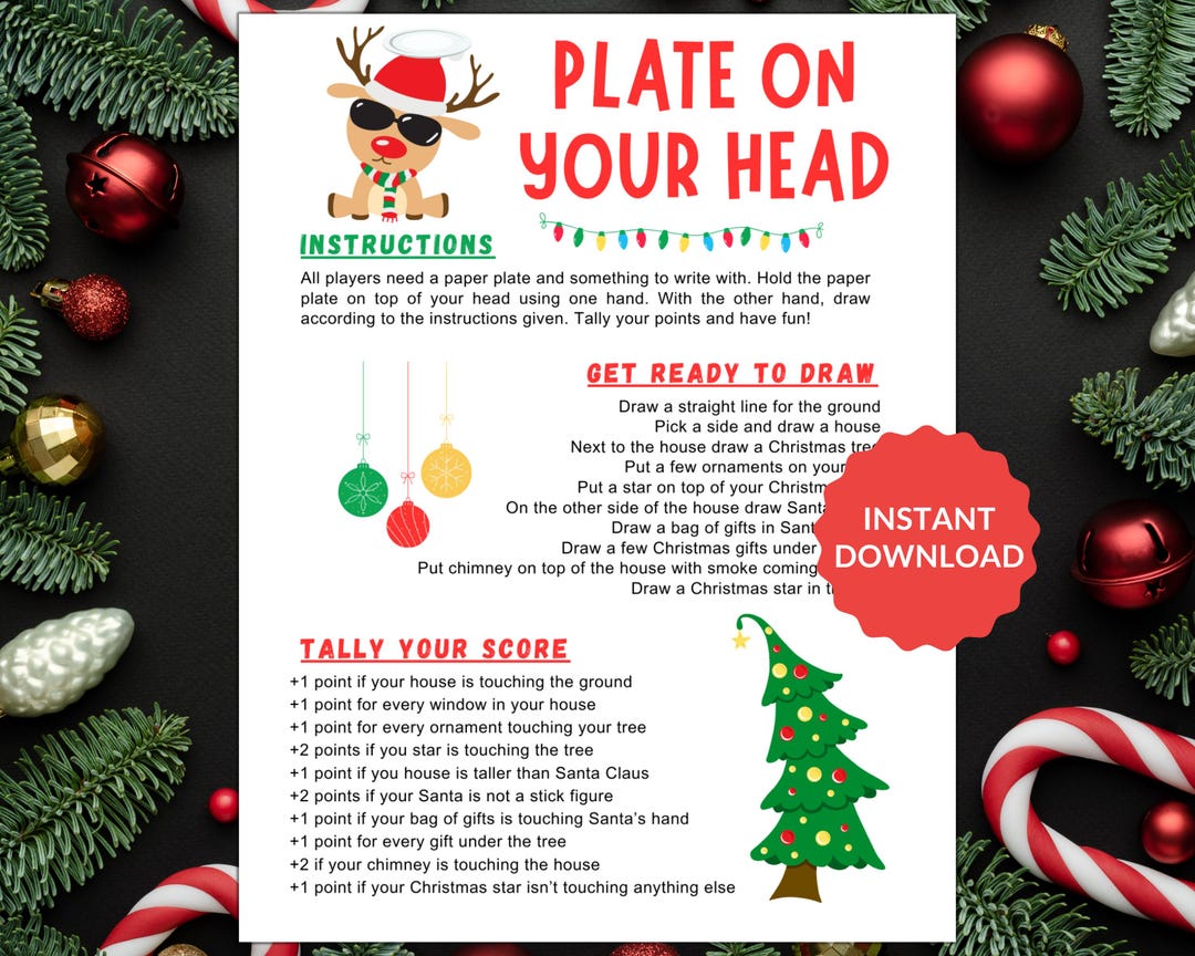 Hilarious Christmas Plate on Head Game: Printable Group Activity ...