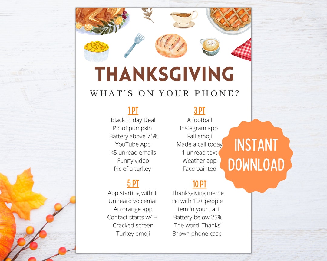 What's on Your Phone Thanksgiving Thanksgiving Games Thanksgiving Games ...