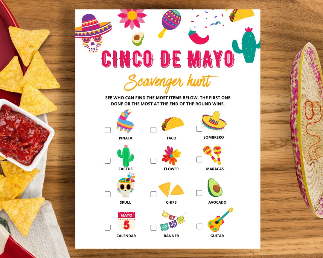 Cinco De Mayo Scavenger Hunt | Cinco De Mayo Game | Cinco De Mayo Party ...