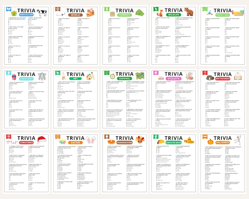 Trivia Game MEGA Bundle: 35 Categories, 350 Questions (printable) - Etsy