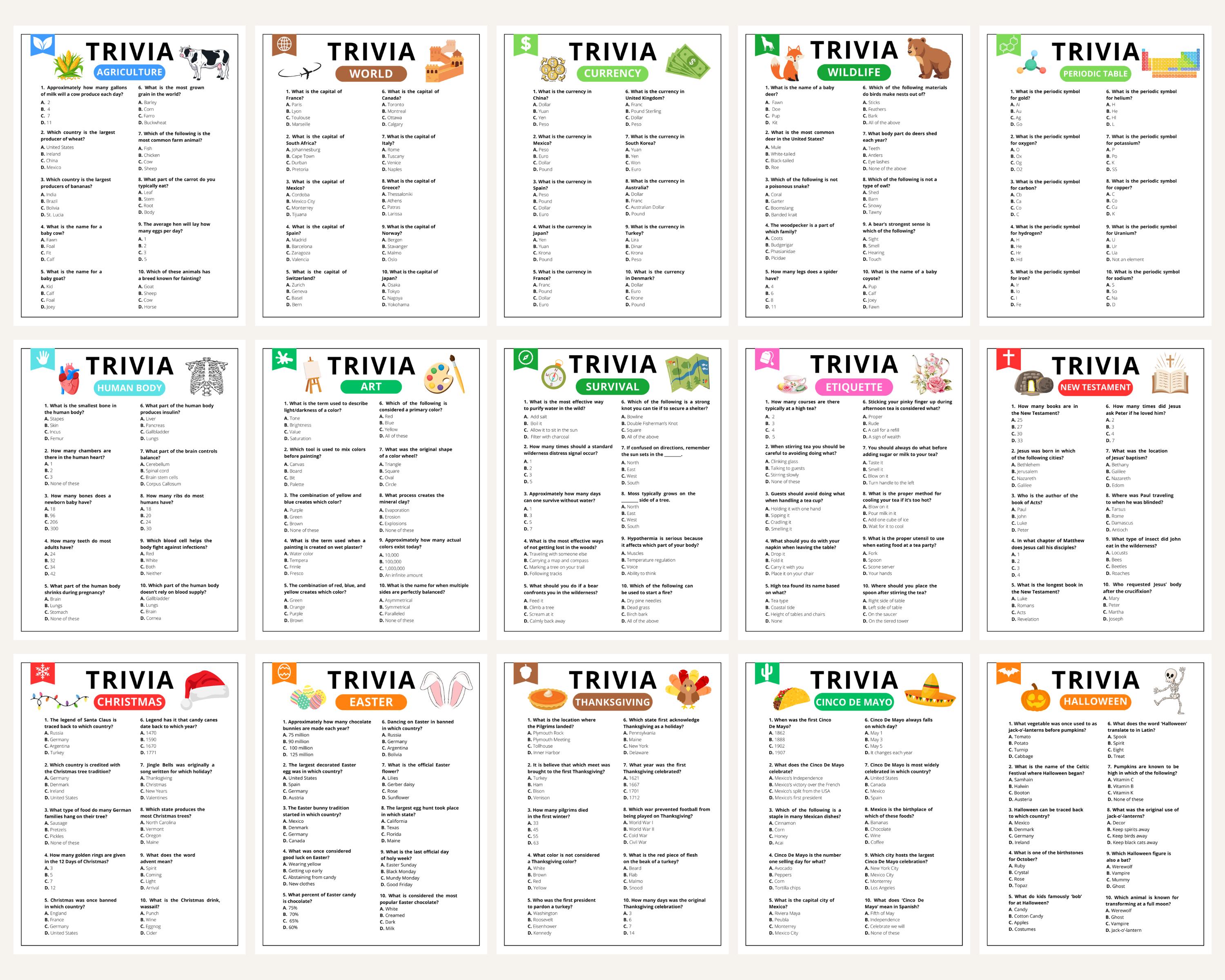 Trivia Game MEGA Bundle: 35 Categories, 350 Questions (printable) - Etsy