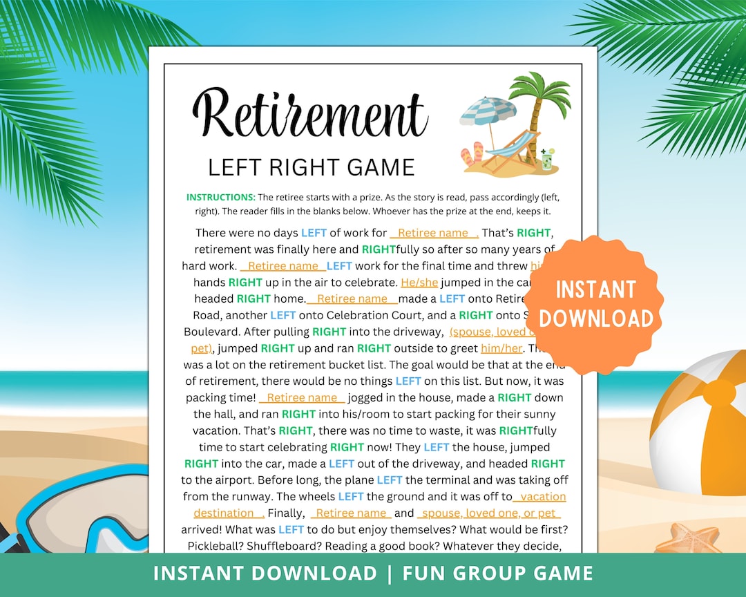 Retirement Left Right Game | Retirement Game | Retirement Party Game ...