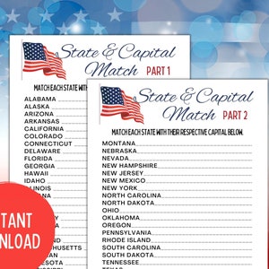 States and Capitals Matching Game | US Geography Worksheet (digital ...