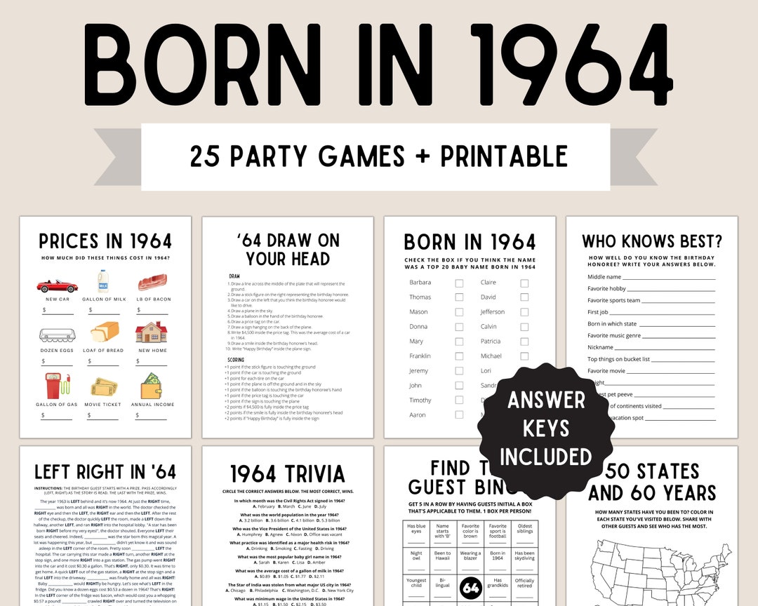60th Birthday Party Games Born in 1964 60th Birthday Games 1964 Games ...