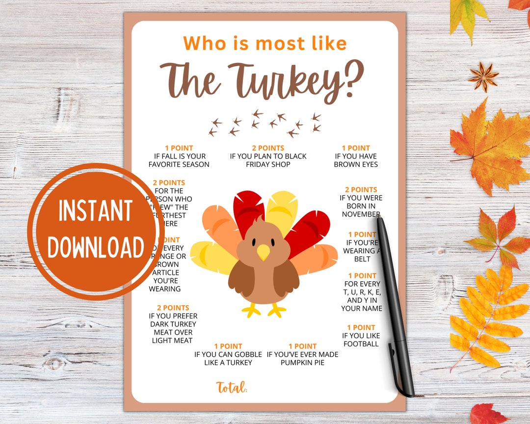 Most Like Turkey Game | Thanksgiving Games | Thanksgiving Games for ...