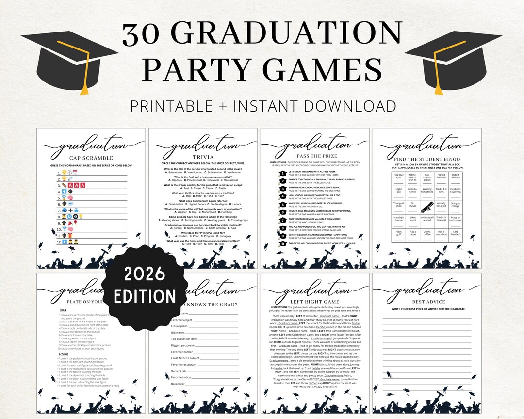 2026 Graduation Party Games Bundle | 30 Printable Activities (instant ...