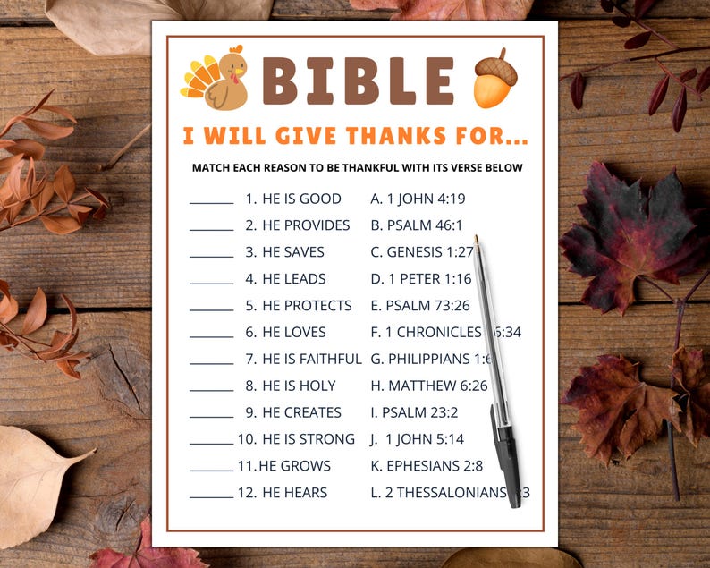 Thanksgiving Bible Game | Gratitude Activity, Church Printable (digital ...
