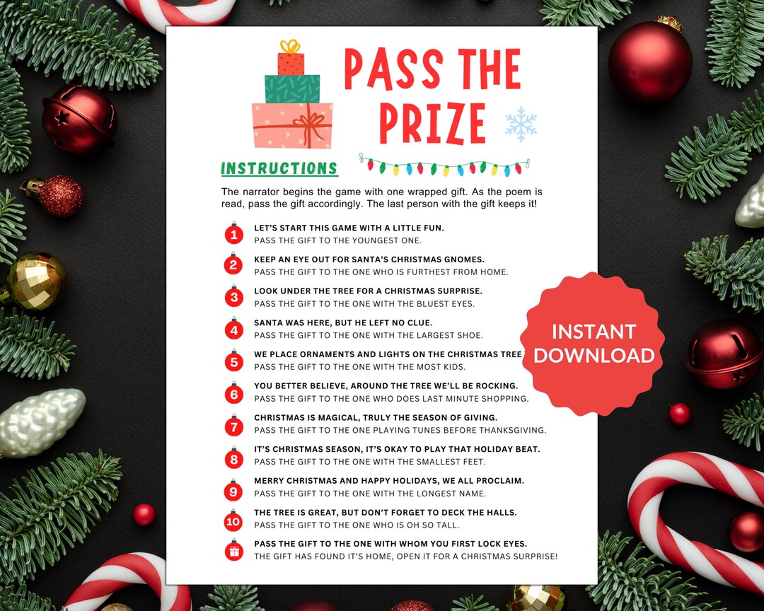 Christmas Pass the Prize Game: Fun Holiday Family Activity (printable ...