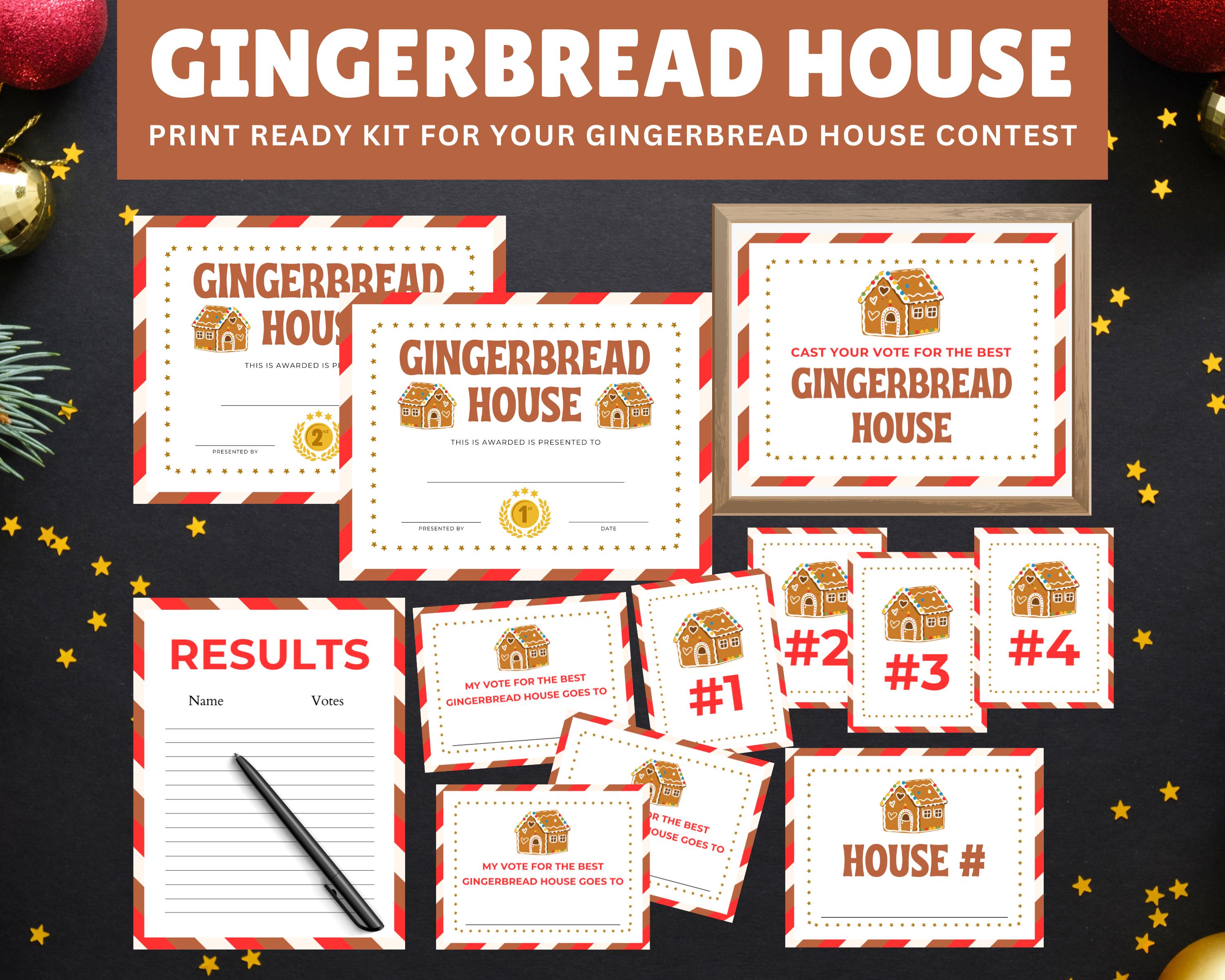 Gingerbread House Contest Kit: Gingerbread House Awards, Ballots, Signs ...