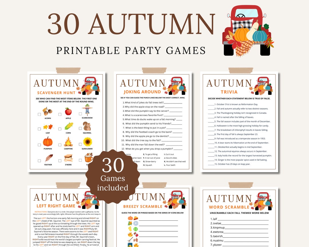 Autumn Party Games Bundle: 30 Printable Fall Activities (digital ...