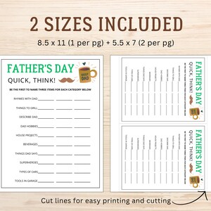 Father's Day Quick Think Father's Day Game Fathers Day Activity Fun ...