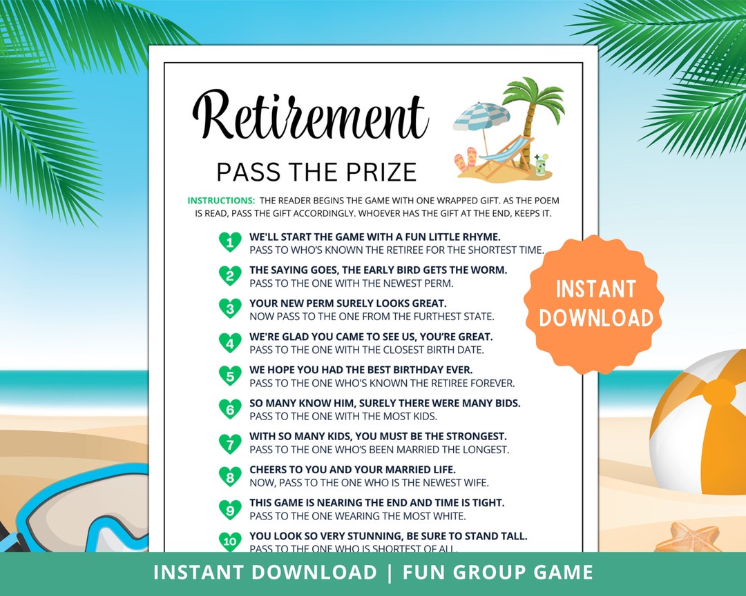 Retirement Pass the Prize | Retirement Game | Retirement Party Game ...
