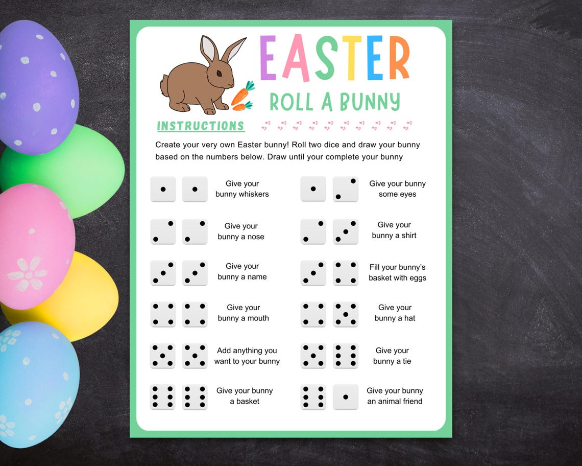 Roll a Bunny Easter Game: Kids Activity, Dice Game (digital Download ...