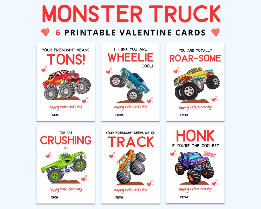 Monster Truck Valentines | Valentines for Class | Valentines for Boys ...