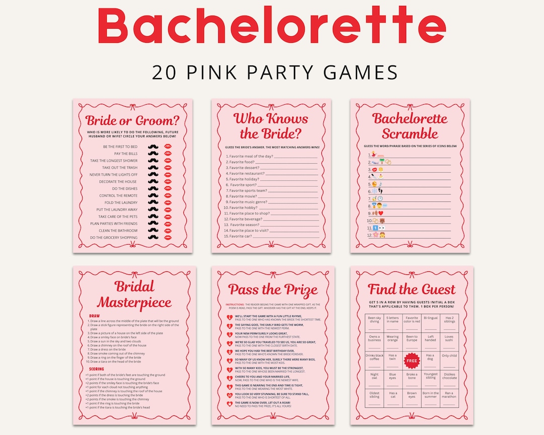 Pink Bachelorette Games | Wavy Border Bachelorette | Pink and Red ...